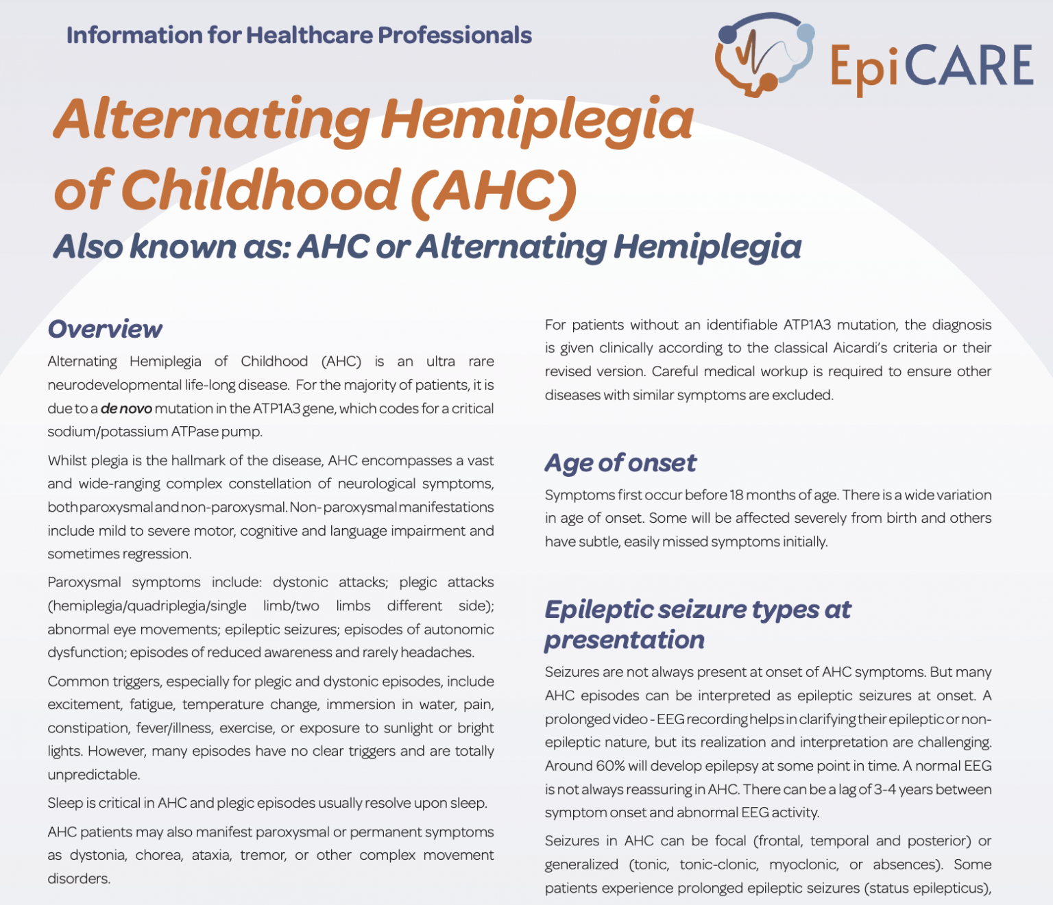 Alternating Hemiplegia of Childhood (AHC) Patient Journey Leaflet